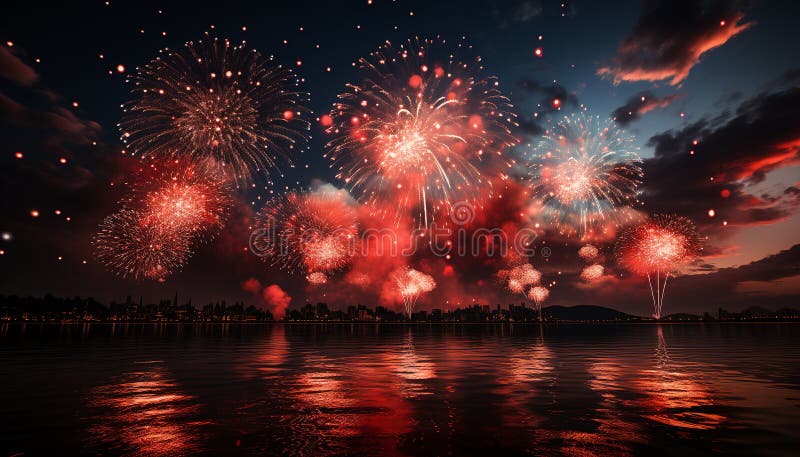 Fireworks Explode in Vibrant Colors, Illuminating the Dark Night ...