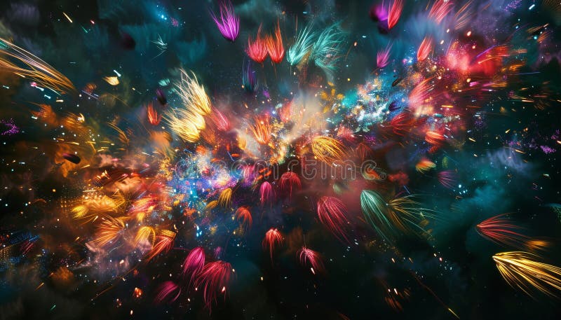 Fireworks Explode in Vibrant Colors, Illuminating the Dark Night Sky ...