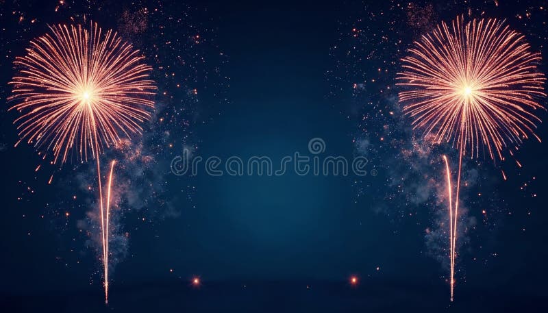 Fireworks Exploding in Clear Blue Night Sky with Copy Space for Poster ...