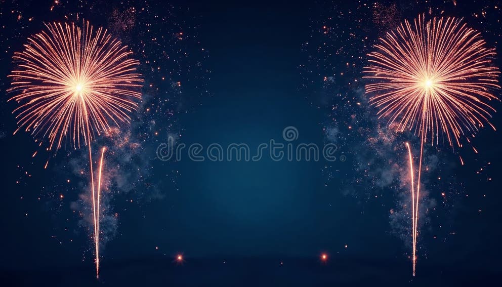 Fireworks Exploding in Clear Blue Night Sky with Copy Space for Poster ...