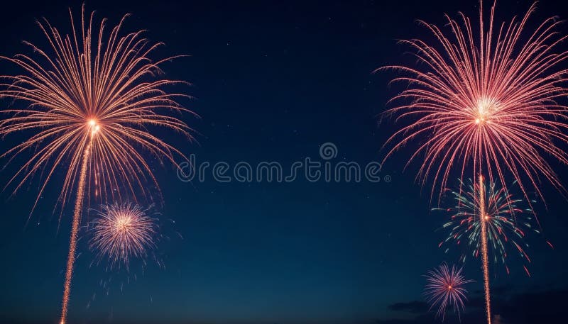 Fireworks Exploding in Clear Blue Night Sky with Copy Space for Poster ...
