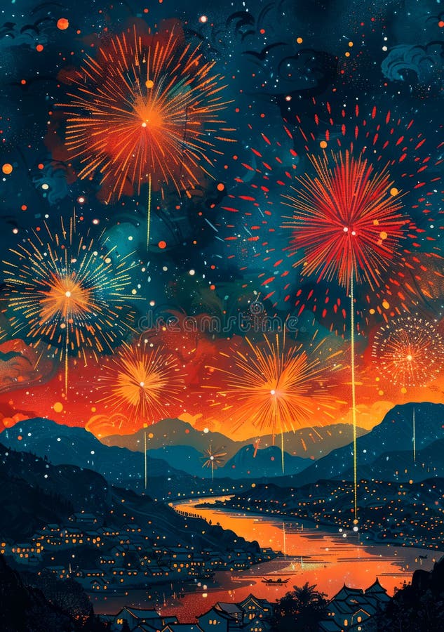 Fireworks Exploding in the Night Sky, Celebrating the Joy and Festivity ...