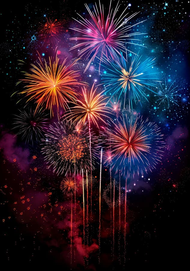 Fireworks Exploding in the Night Sky, Celebrating the Joy and Festivity ...
