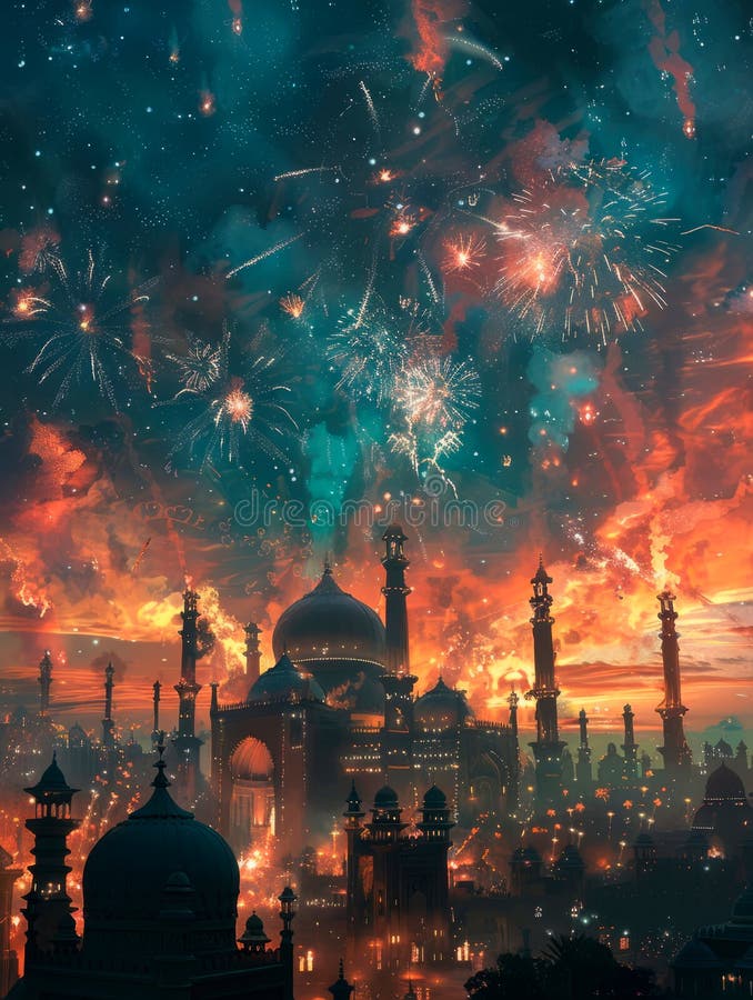 Fireworks Exploding in the Night Sky, Celebrating the Joy and Festivity ...