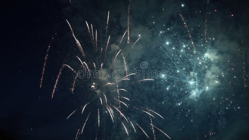 Fireworks Exploding Over the Ocean at Night Stock Photo - Image of ...