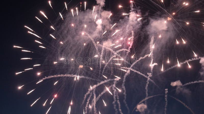 Fireworks Exploding Over the Ocean at Night Stock Photo - Image of ...