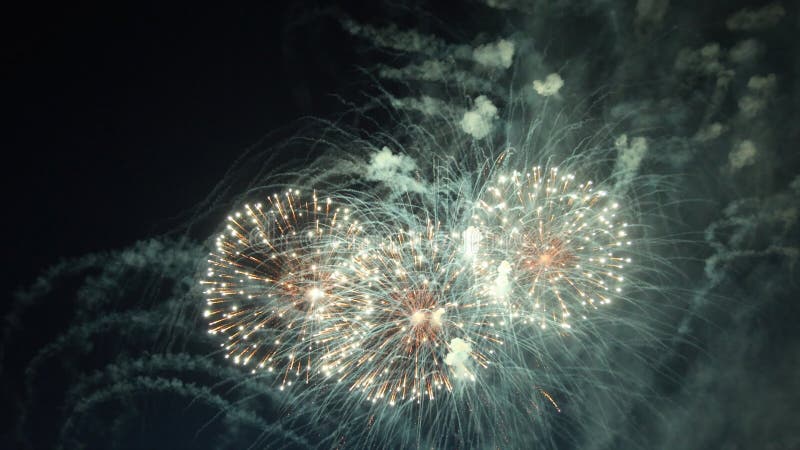 Fireworks Exploding Over the Ocean at Night Stock Photo - Image of ...