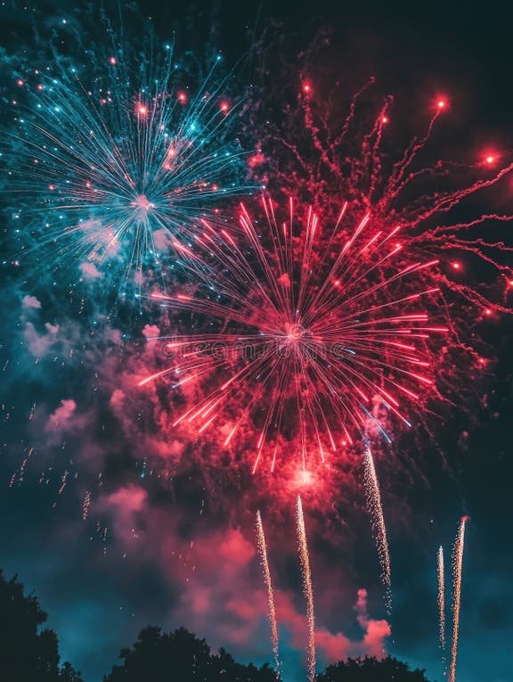 Fireworks Exploding in Night Sky Stock Photo - Image of july, vibrant ...