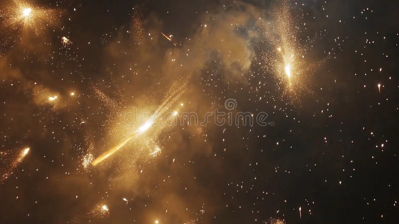 Fireworks Exploding in the Night Sky with Smoke Stock Image - Image of ...