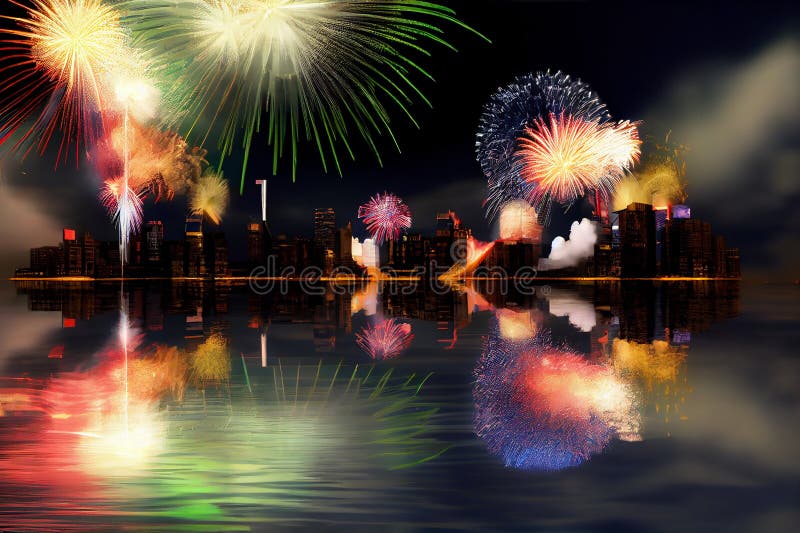 Fireworks Exploding Over a City.generative Ai Stock Image - Image of ... Fireworks Exploding Over a City.generative Ai Stock Image - Image of ...