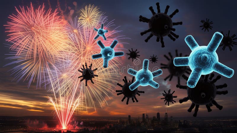 Fireworks Exploding Over City Skyline Virus Outbreak Stock Photos ...