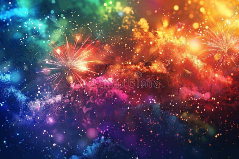 Fireworks Exploding Over Colorful Abstract Background for New Year S ...