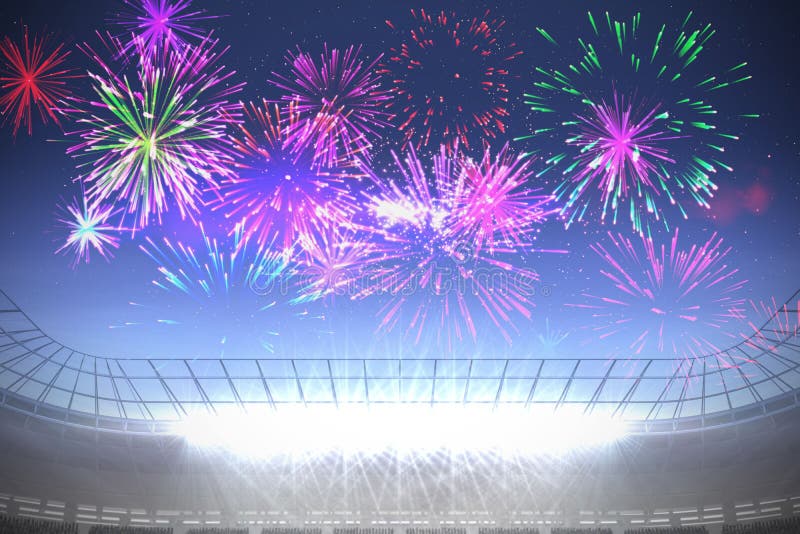Fireworks Exploding Over Football Stadium Stock Illustration ...