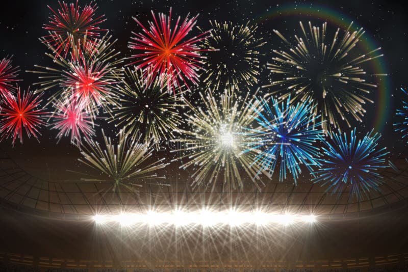 Fireworks Exploding Over Football Stadium Stock Illustration ...
