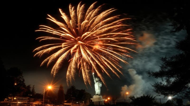 Fireworks Exploding Over the Statue of Liberty during Independence Day ...