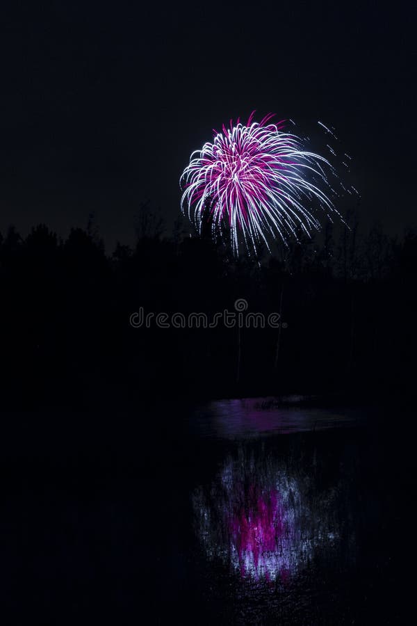 Fireworks Exploding Over Woodland Pond. Stock Image - Image of kiveton ...