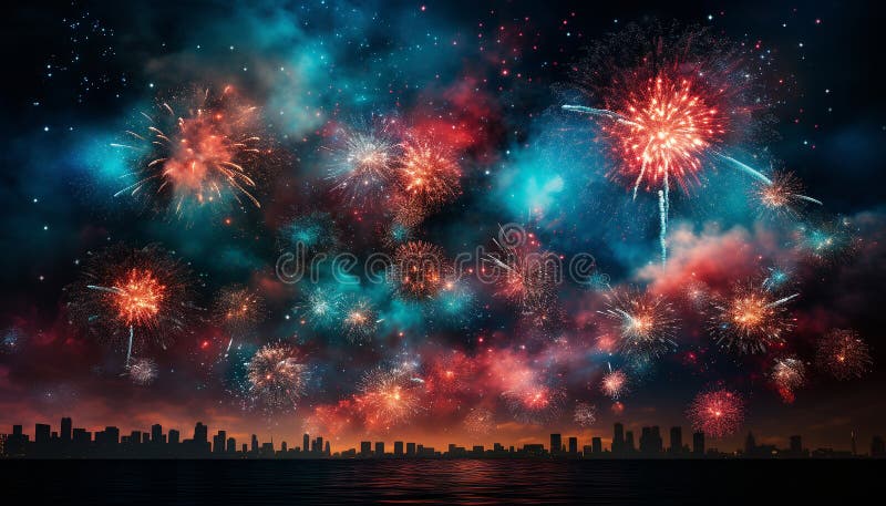 Fireworks Exploding in Vibrant Colors Illuminate the Night Sky ...