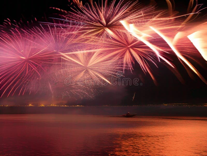 Fireworks Exploding on the Water. Beautiful New Years Eve Concept ...