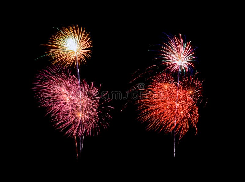 Red Fireworks Explosion on Black Sky Stock Image - Image of celebration ...