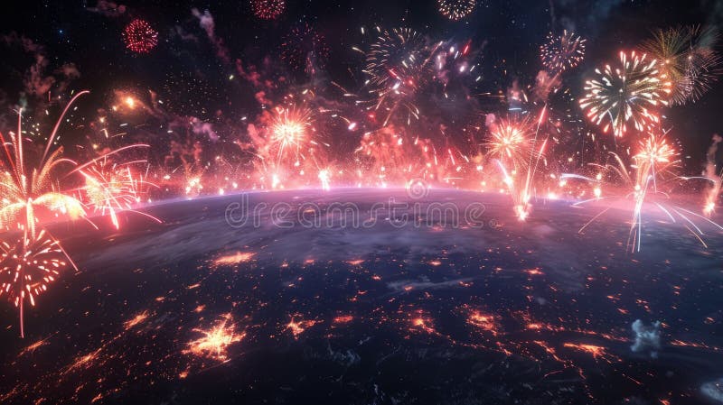 Fireworks Explosion, View from the Space, Banner with Copy Space Stock ...