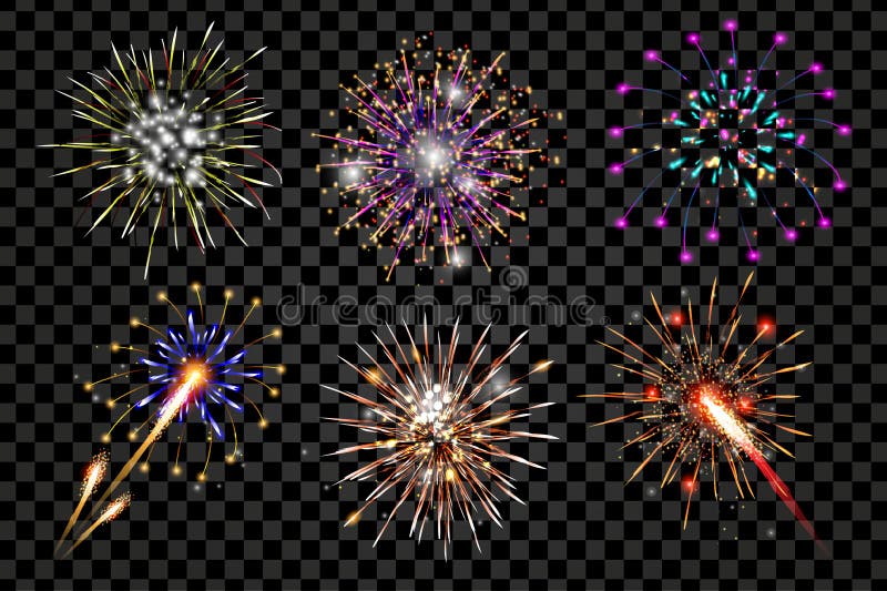 Fireworks Explosions 3d Set in Realism Design. Bundle of Colourful ...