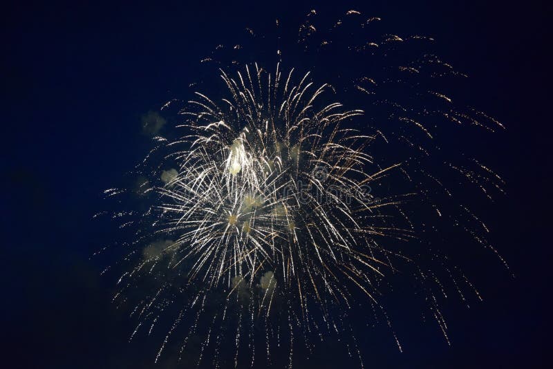 Fireworks Explosions in the Night Sky Stock Photo - Image of gold ...