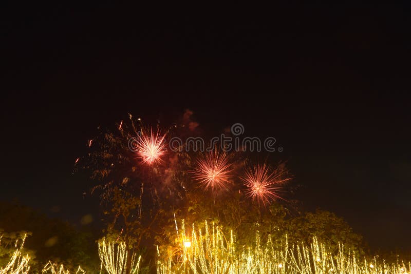 Fireworks Explosive on Dark Sky in Night Stock Photo - Image of impact ...