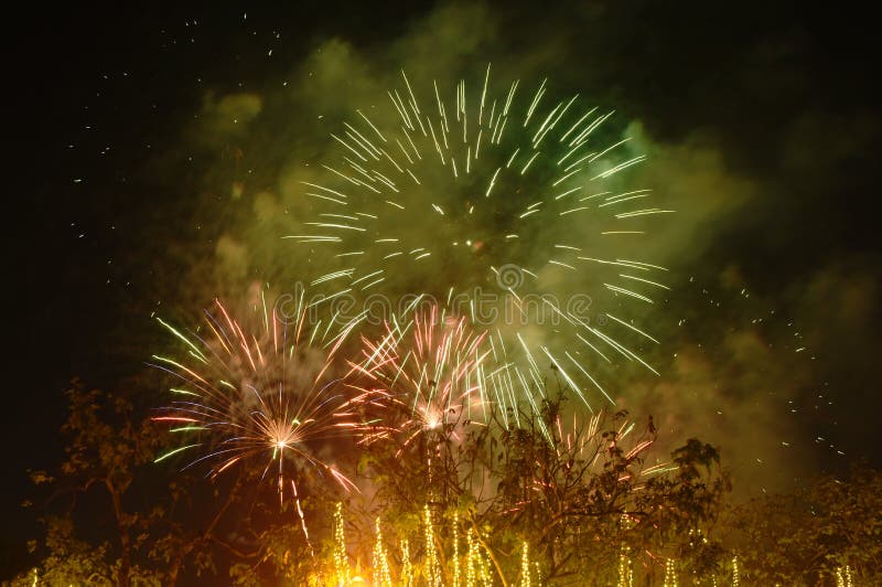 Fireworks Explosive on Dark Sky in Night Stock Photo - Image of ...