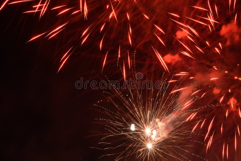 Fireworks Explosive on Dark Sky in Night Stock Image - Image of flame ...