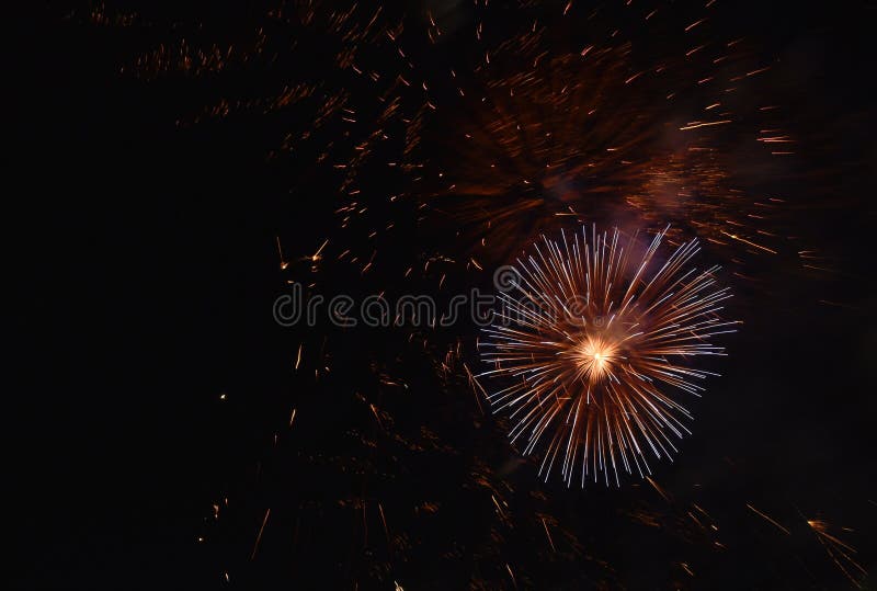 Fireworks Explosive on Dark Sky in Night Stock Photo - Image of holiday ...
