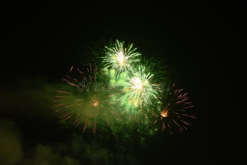 Fireworks Explosive on Dark Sky in Night Stock Image - Image of holiday ...