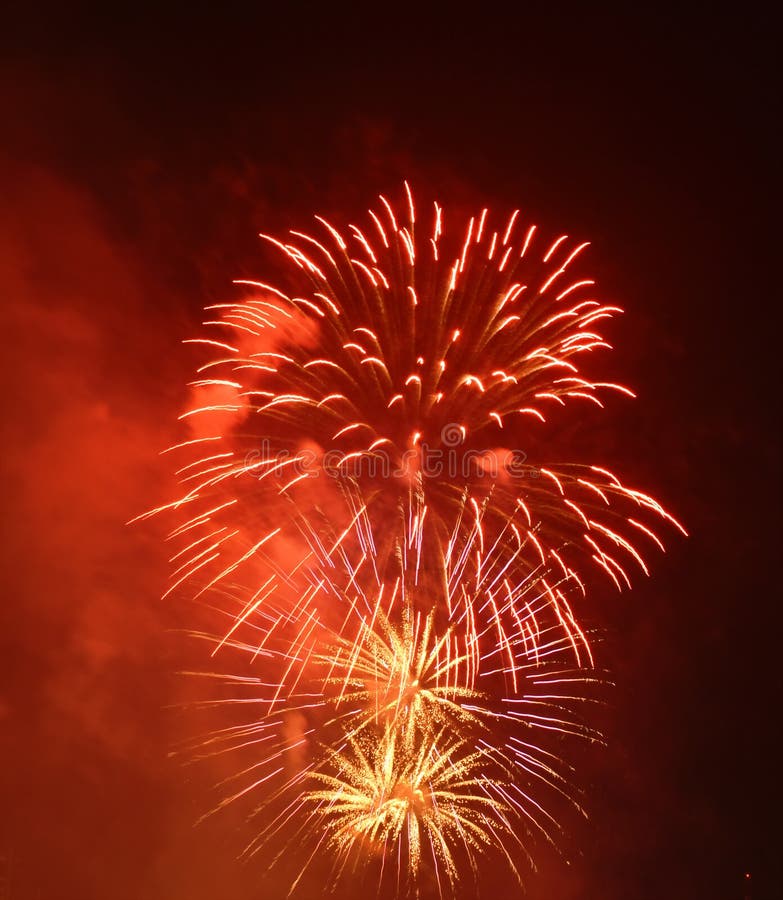 Fireworks Explosive on Dark Sky in Night Stock Image - Image of blowing ...