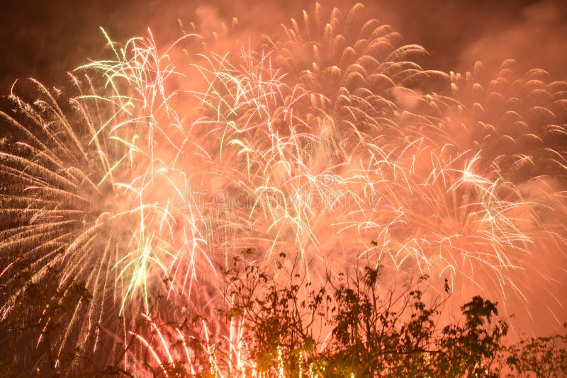 Fireworks Explosive on Dark Sky in Night Stock Image - Image of black ...