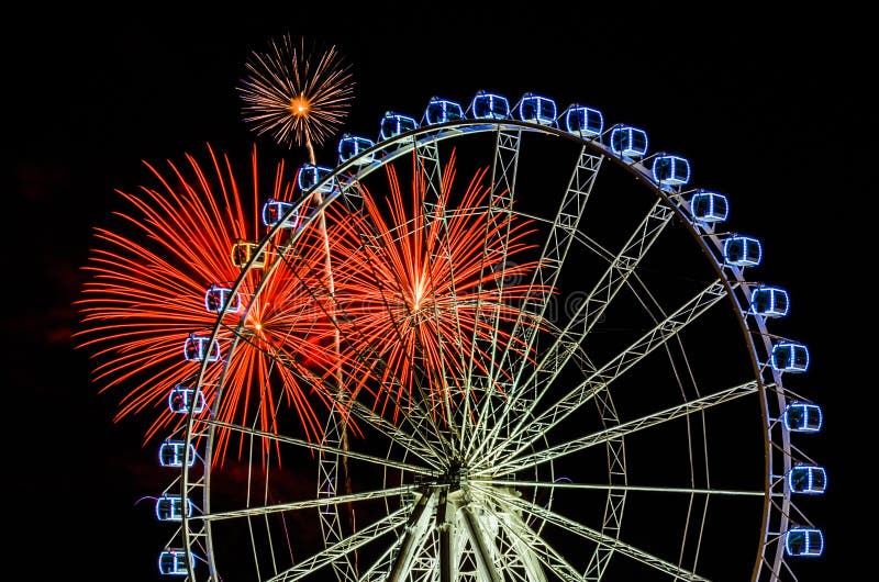 Fireworks at the fun fair stock image. Image of july, years - 3608803