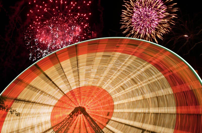 Fireworks and Ferris Wheel stock photo. Image of fourth - 16595564