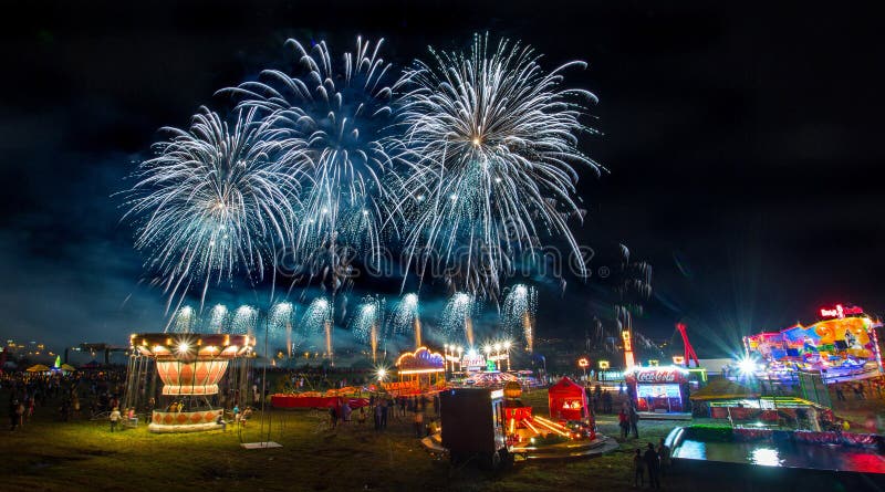 Fireworks at the Amusement Park Stock Image - Image of fire, sparks ...