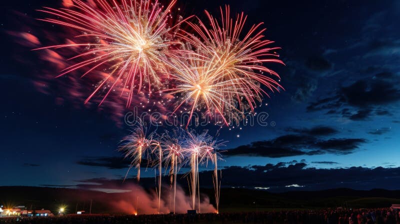 Fireworks Finale Over Blooms Stock Image - Image of anniversary, bright ...