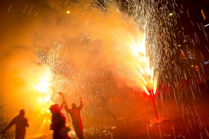 Fireworks, fire and smoke editorial stock image. Image of explosion ...