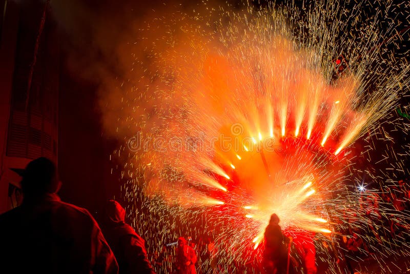 Fireworks, fire and smoke editorial photo. Image of cloud - 127589536