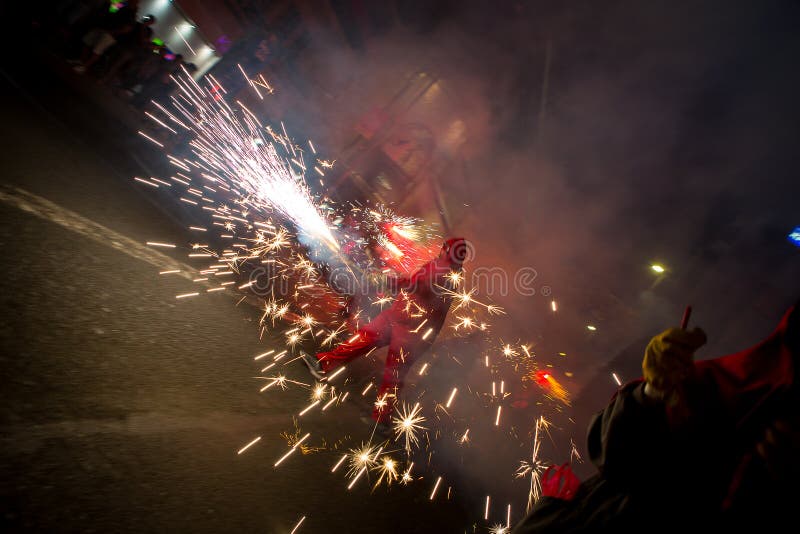 Fireworks, fire and smoke editorial photography. Image of yellow ...