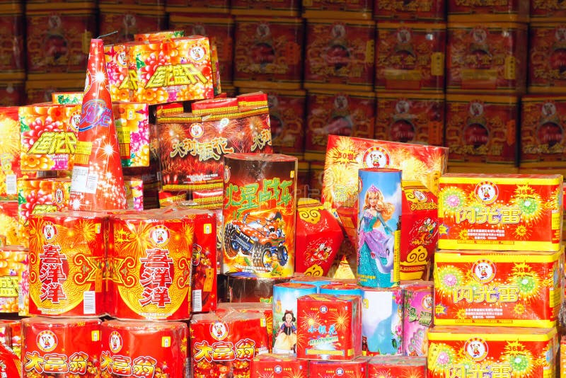 Fireworks or Firecrackers on Night Sky and Hotels Skyscraper of Stock ...