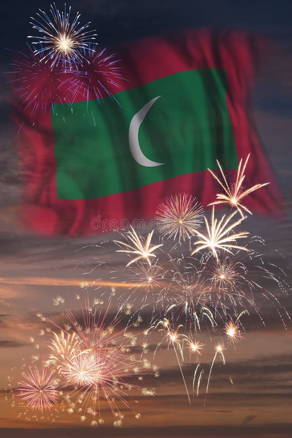 Fireworks and Flag of Maldives Stock Image - Image of design, maldives ...