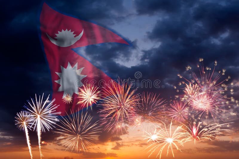 Fireworks and Flag of Nepal Stock Photo - Image of bright, design ...