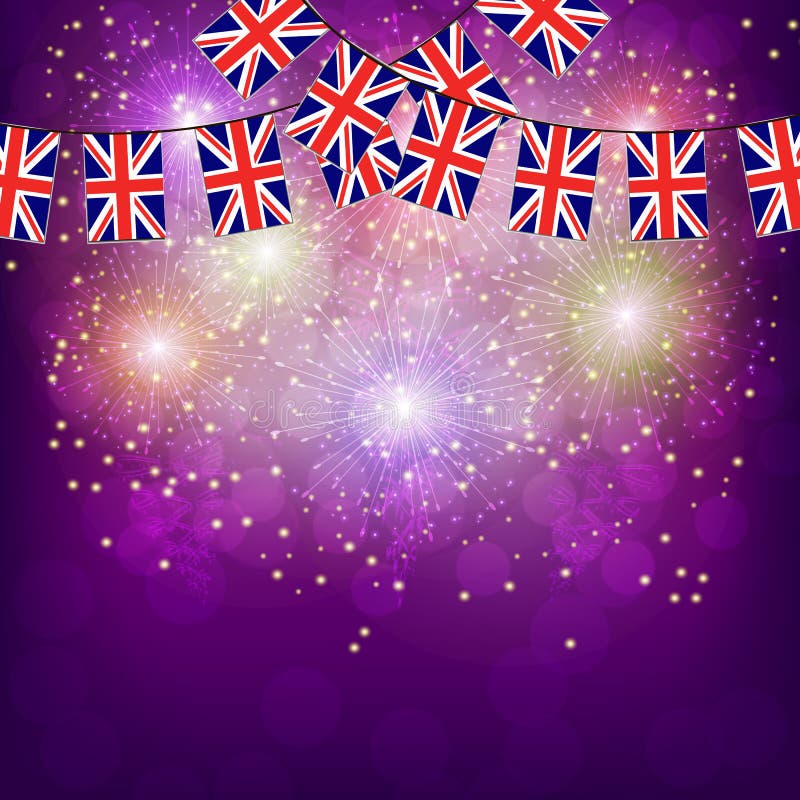 Fireworks with Flags United Kingdom. Stock Illustration - Illustration ...