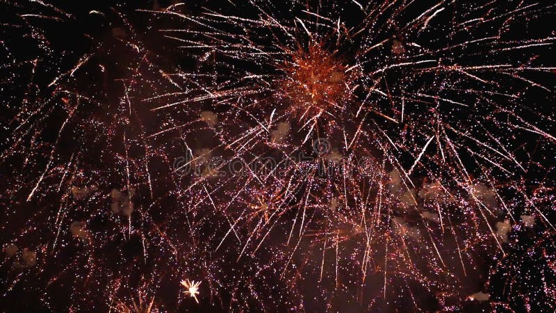 Fireworks Flashing in the Night Sky. Slow Motion in 180 Fps Stock ...
