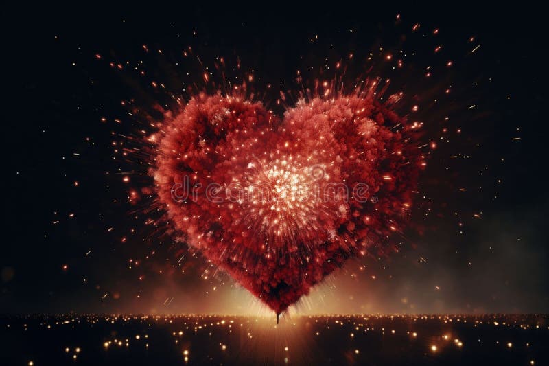 Fireworks Forming an Explosive Heart Shape Stock Illustration ...