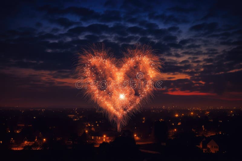 Fireworks Forming a Heart Shape in Night Sky Stock Illustration ...