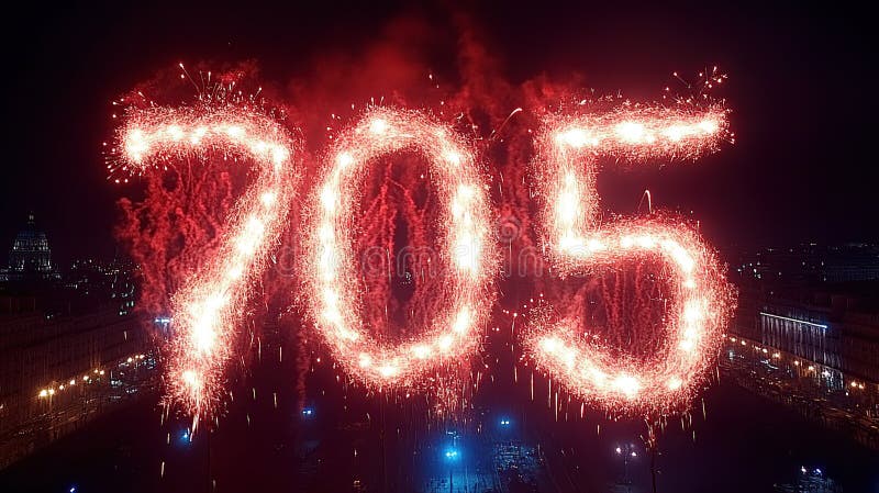 Fireworks Forming the Number 705 in the Night Sky Over a City Stock ...