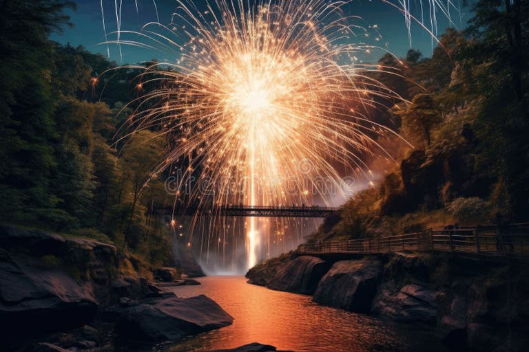 Fireworks Forming a Radiant Waterfall Effect Stock Illustration ...