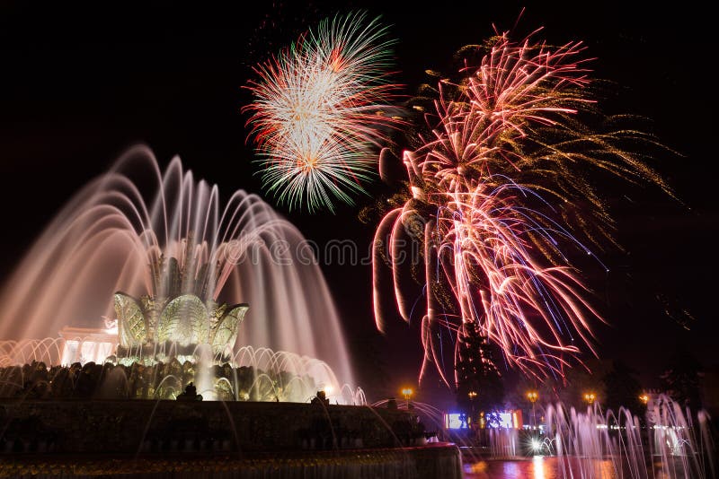 Fireworks and fountain stock photo. Image of night, fireworks - 62522524